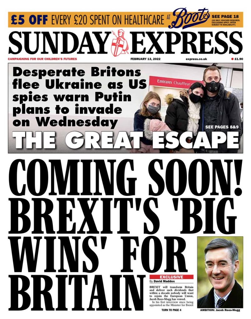 Sunday Express Front Page 13th of February 2022 - Tomorrow's Papers Today!