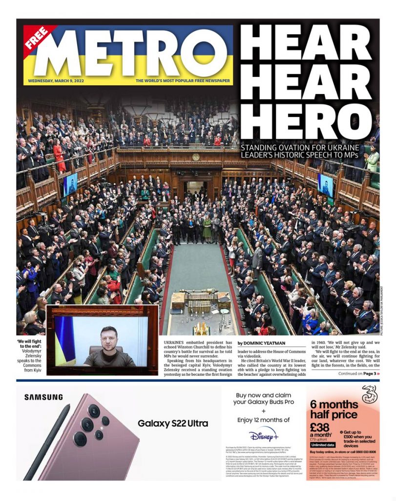 Metro Front Page 9th of March 2022 - Tomorrow's Papers Today!