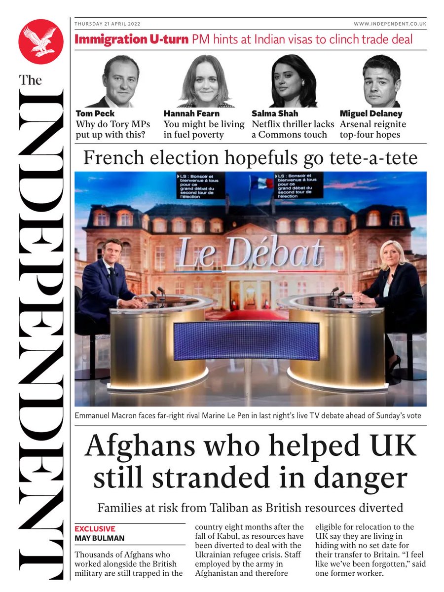 Independent Front Page 21st of April 2022 - Tomorrow's Papers Today!