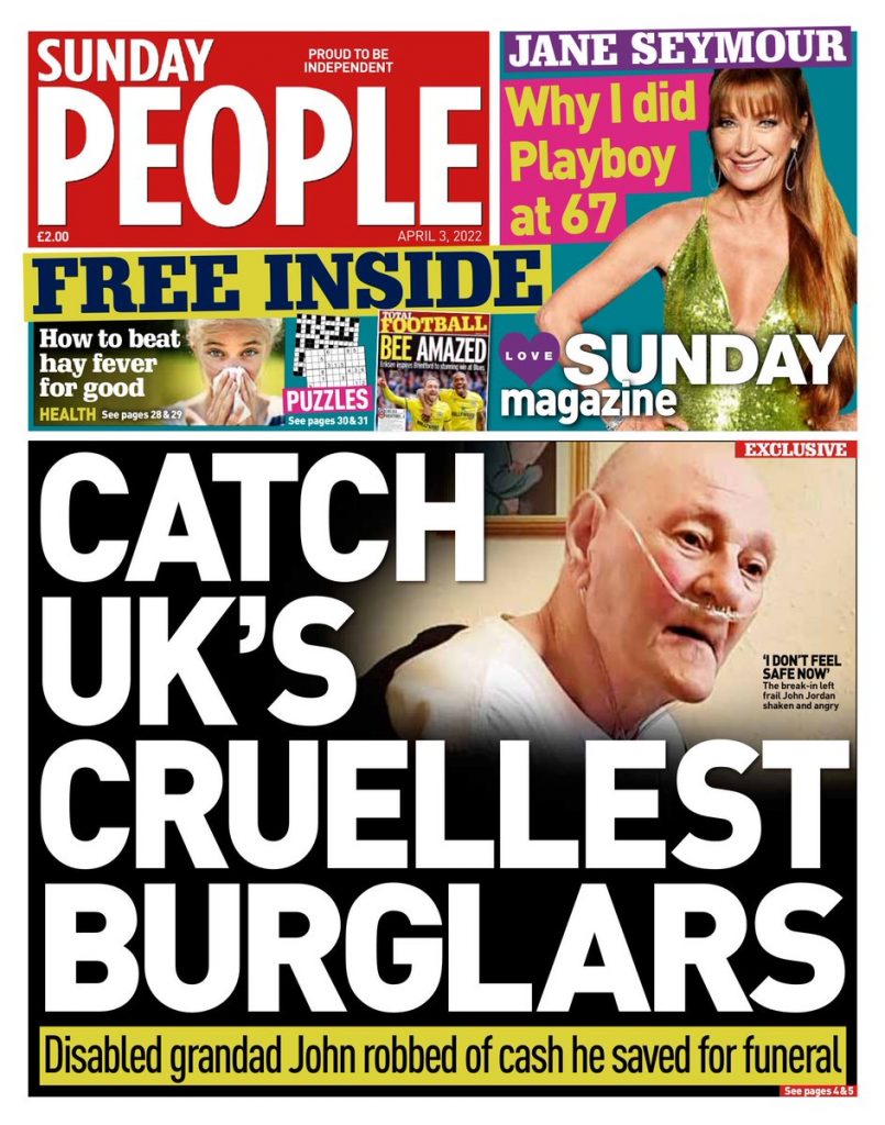 Sunday People Front Page 3rd of April 2022 - Tomorrow's Papers Today!