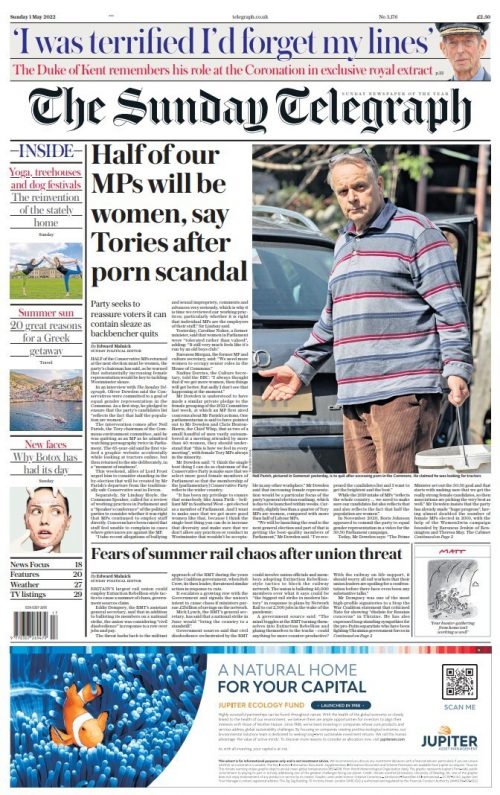 Sunday Telegraph Front Page 1st of May 2022 - Tomorrow's Papers Today!