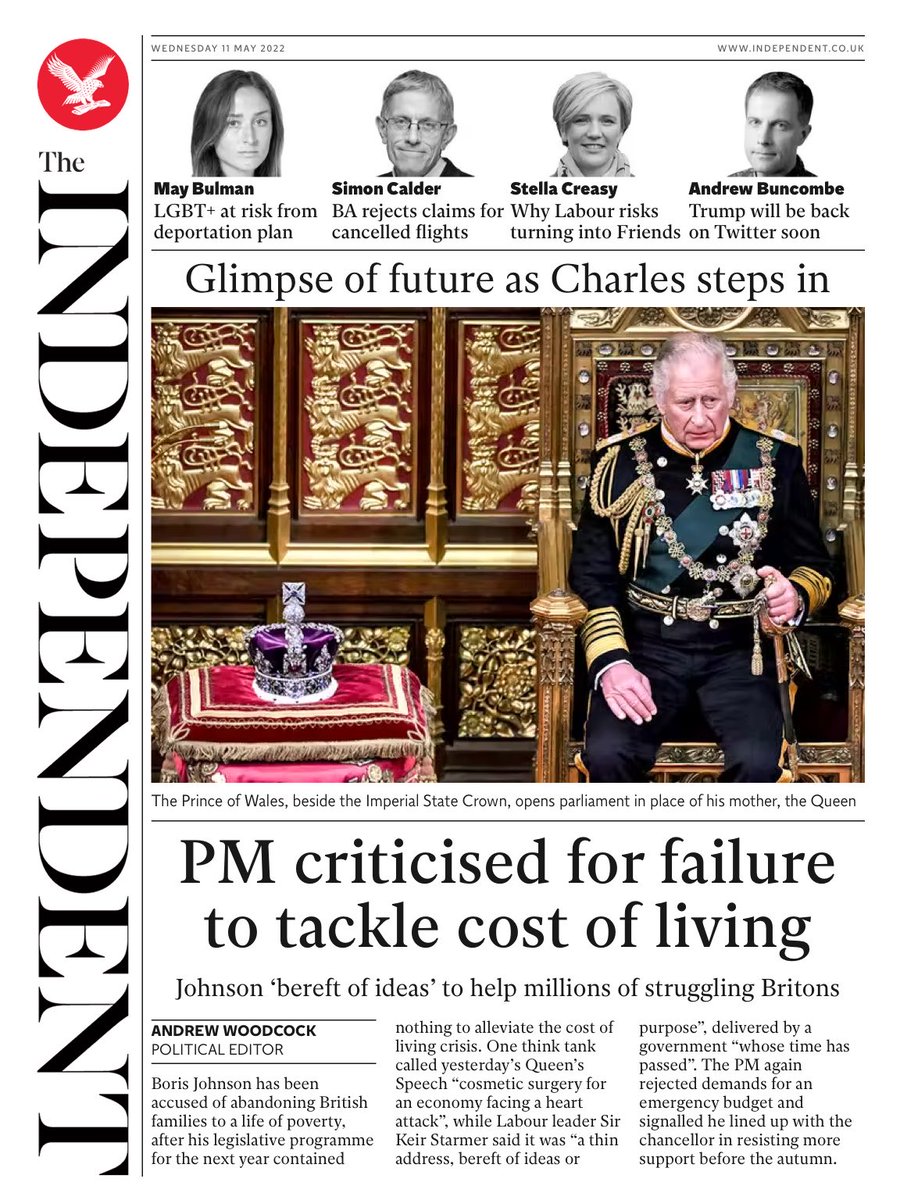 Independent Front Page 11th of May 2022 - Tomorrow's Papers Today!