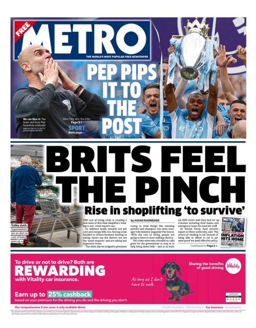 Metro Front Page 23rd of May 2022 - Tomorrow's Papers Today!