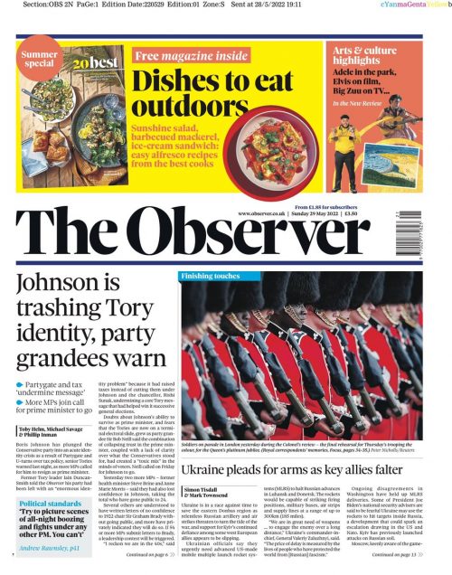 Observer Front Page 29th of May 2022 - Tomorrow's Papers Today!