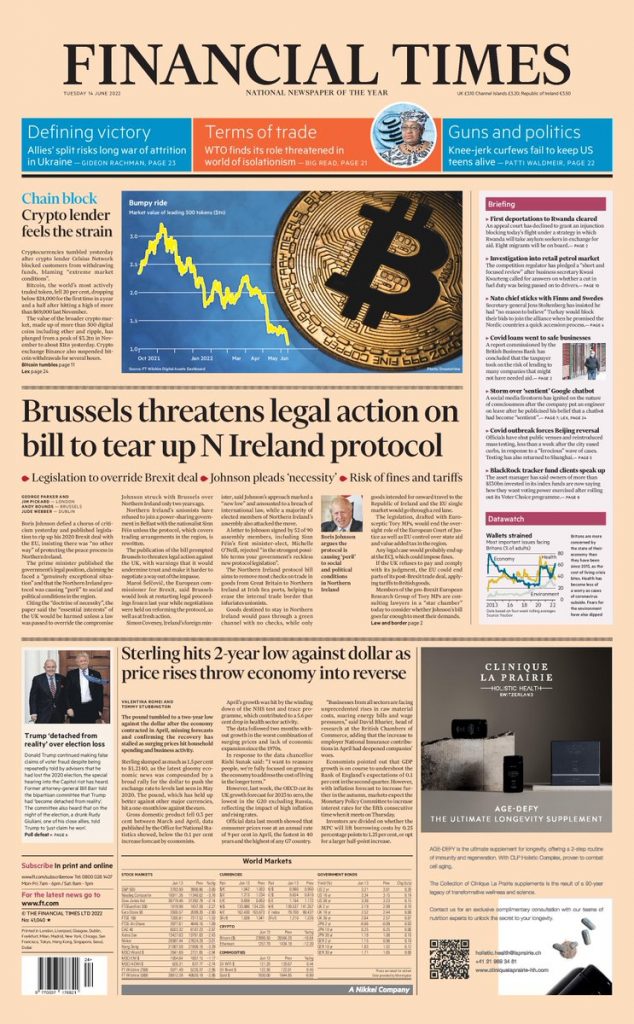Financial Times Front Page 14th of June 2022 - Tomorrow's Papers Today!