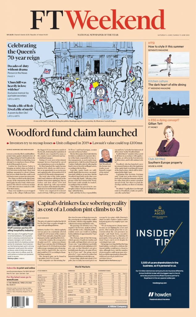 Financial Times Front Page 4th of June 2022 - Tomorrow's Papers Today!
