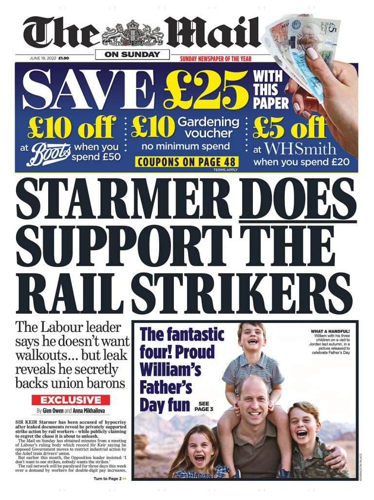 Mail on Sunday Front Page 19th of June 2022 - Tomorrow's Papers Today!