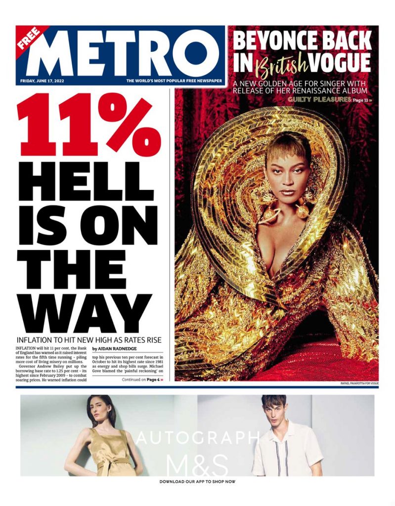 Metro Front Page 17th of June 2022 - Tomorrow's Papers Today!
