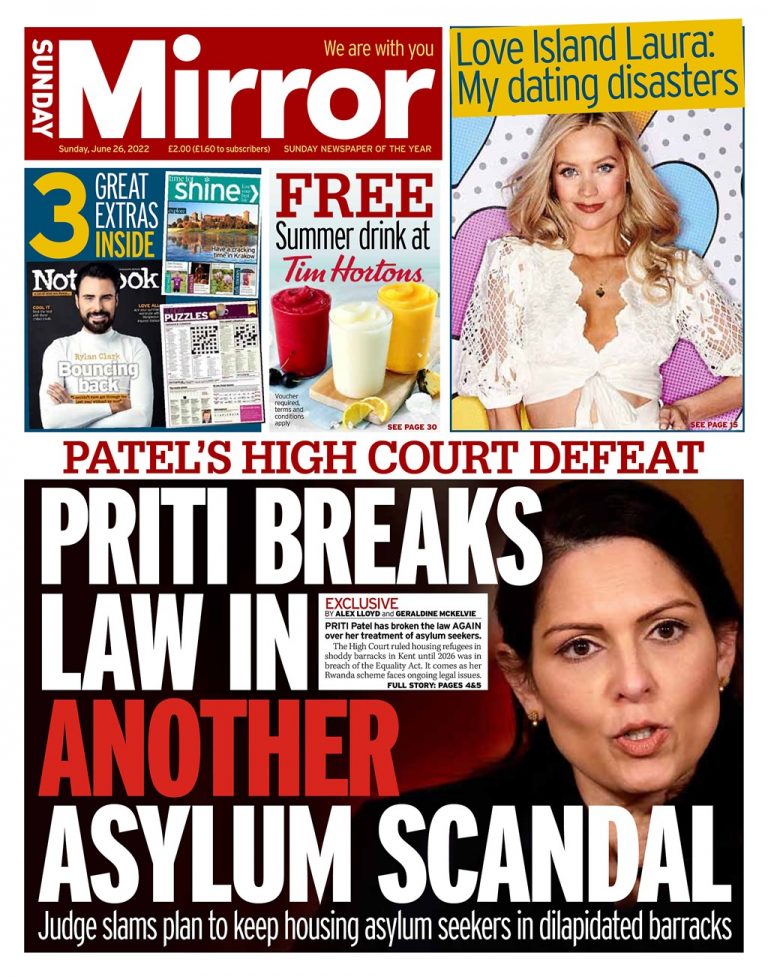 Sunday Mirror Front Page 26th of June 2022 - Tomorrow's Papers Today!