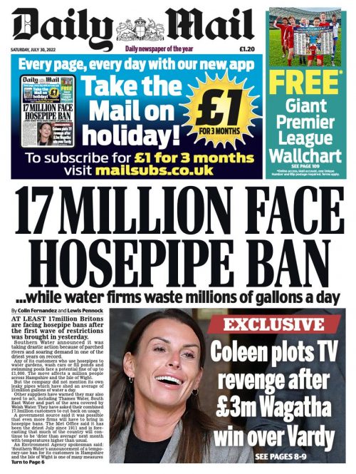 Daily Mail Front Page 30th of July 2022 - Tomorrow's Papers Today!