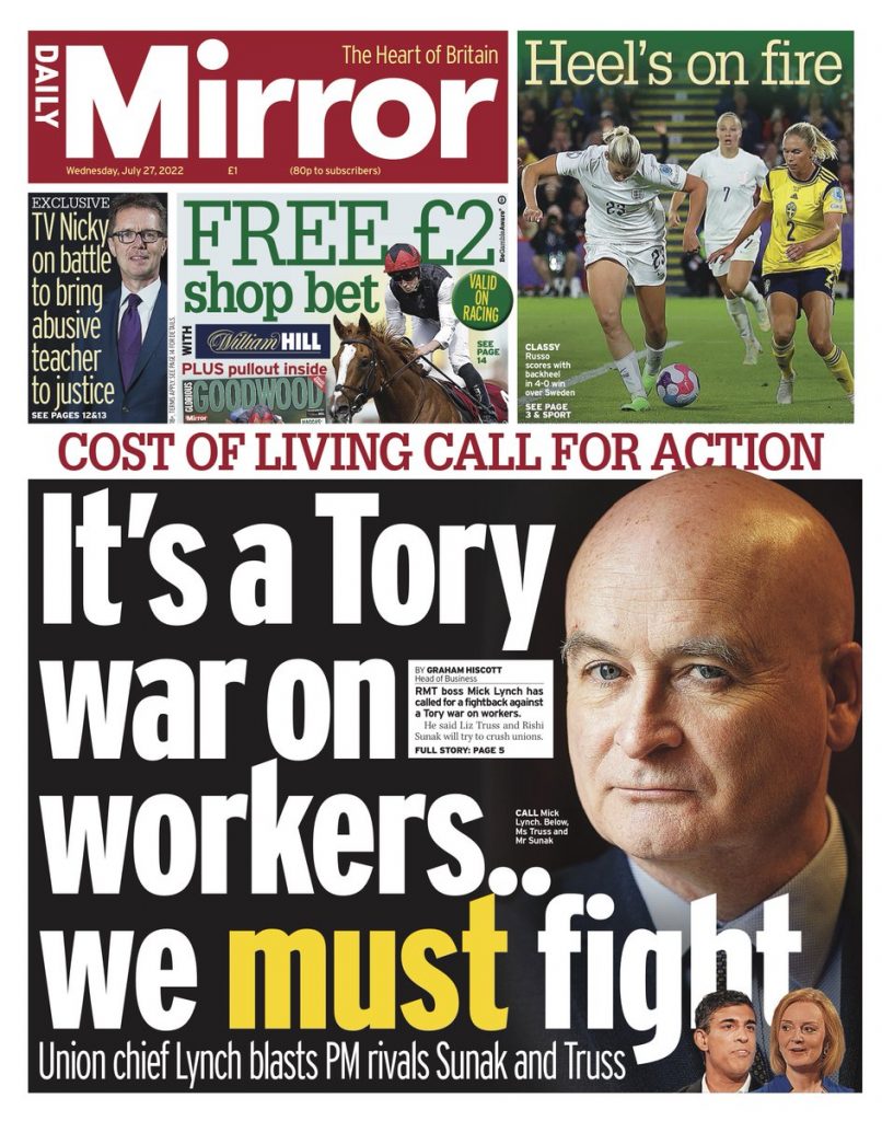 Daily Mirror Front Page 27th of July 2022 - Tomorrow's Papers Today!