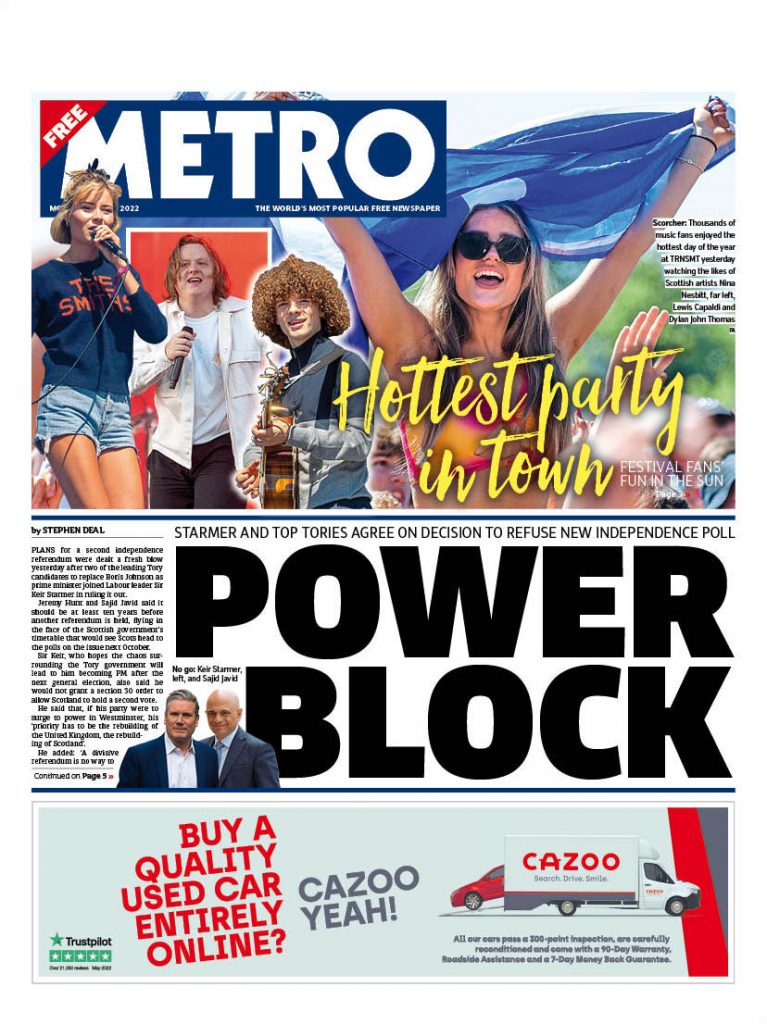 Metro Front Page 11th of July 2022 - Tomorrow's Papers Today!