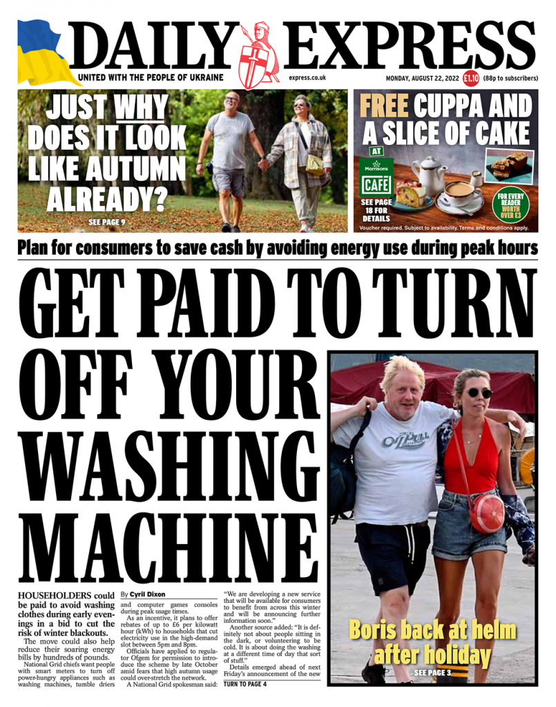Daily Express Front Page 22nd of August 2022 - Tomorrow's Papers Today!