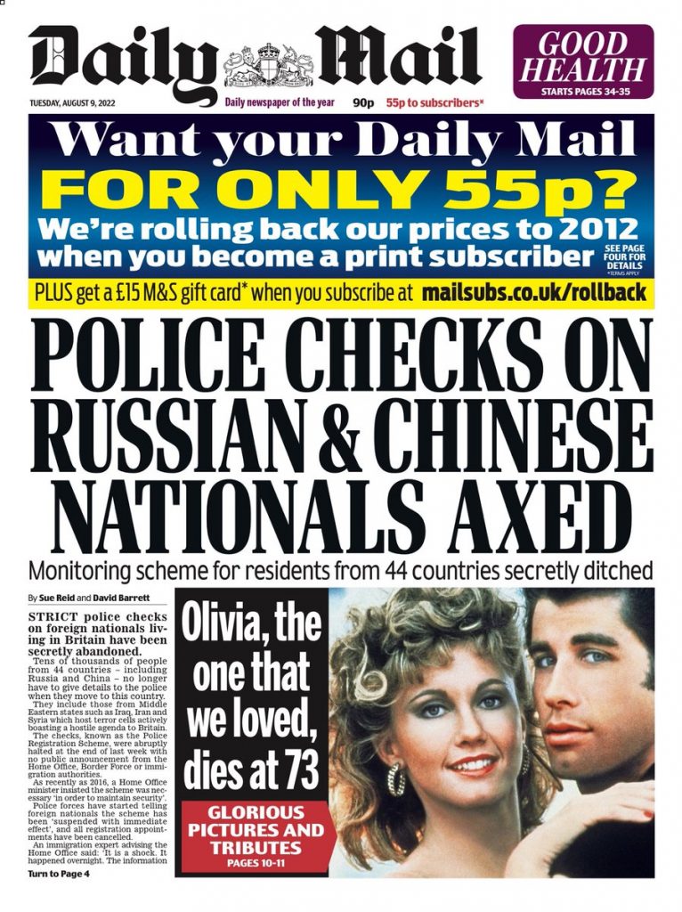 Daily Mail Front Page 9th of August 2022 - Tomorrow's Papers Today!