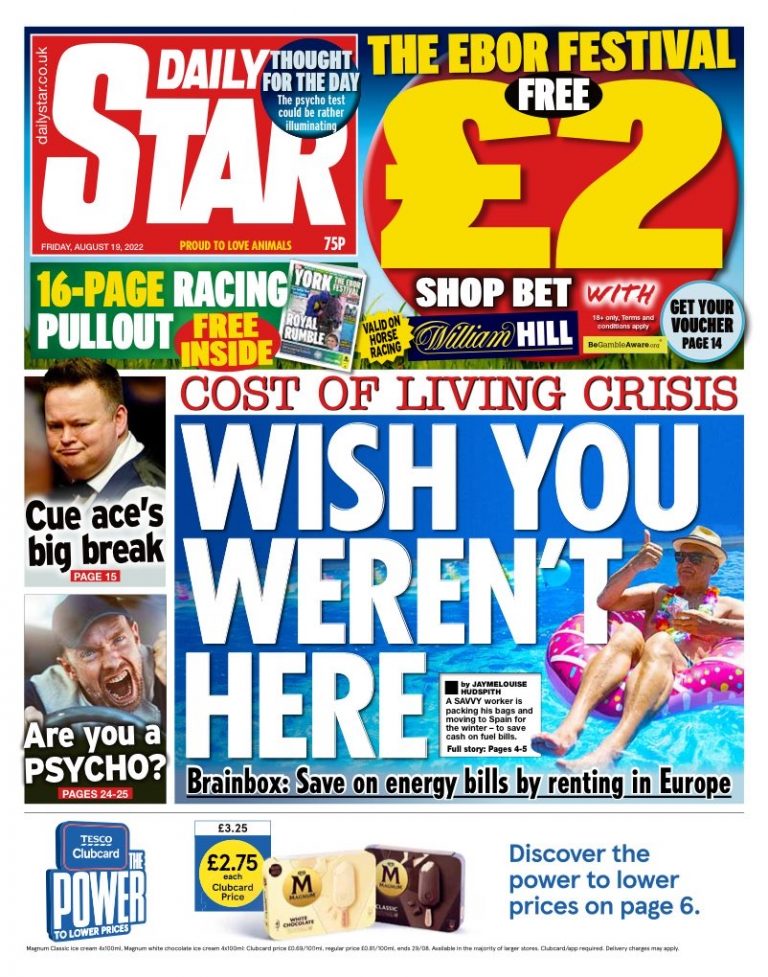 Daily Star Front Page 19th of August 2022 - Tomorrow's Papers Today!