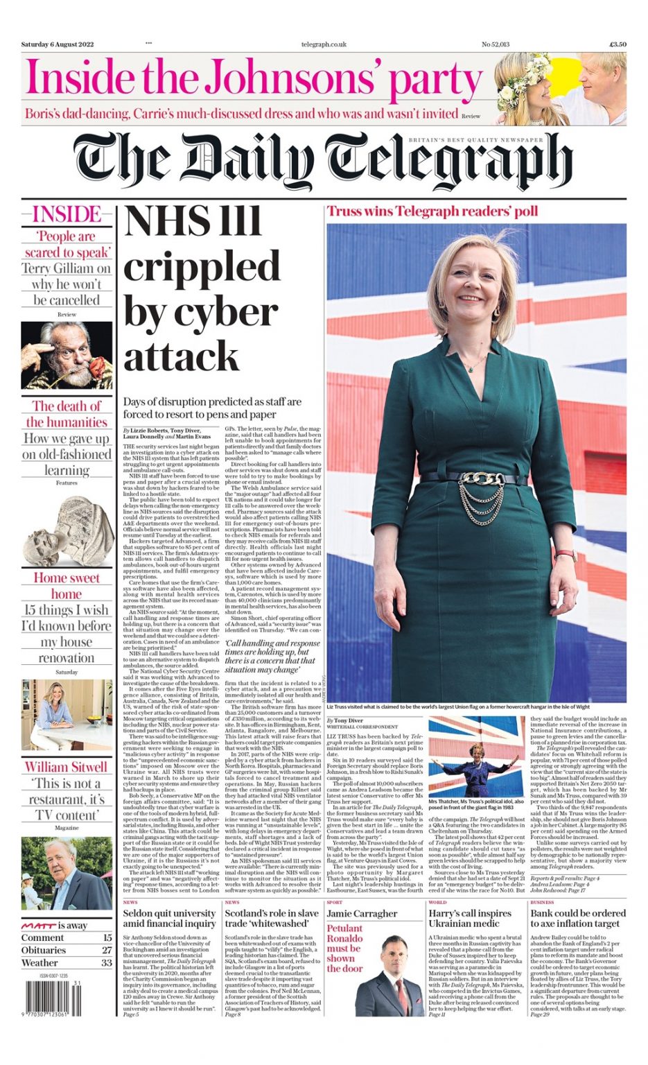 Daily Telegraph Front Page 6th of August 2022 - Tomorrow's Papers Today!