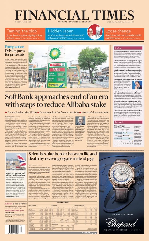 Financial Times Front Page 4th of August 2022 - Tomorrow's Papers Today!