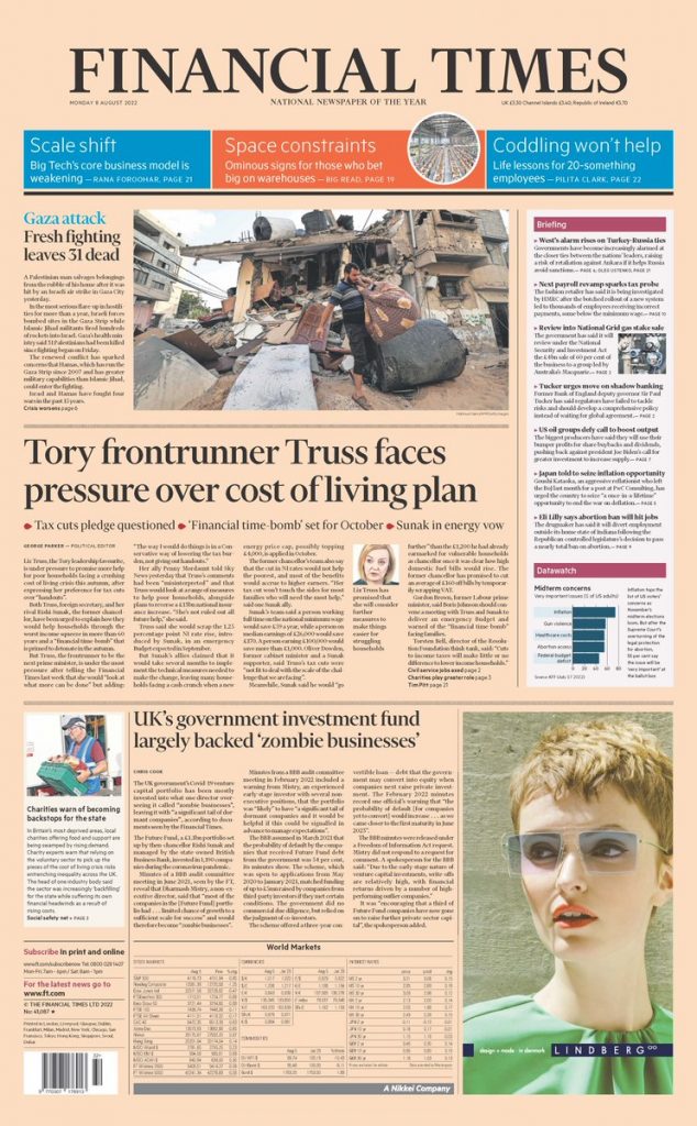Financial Times Front Page 8th of August 2022 - Tomorrow's Papers Today!