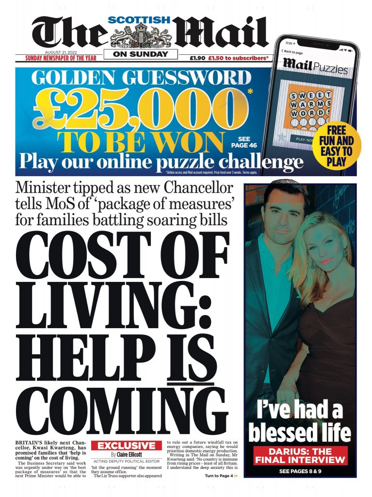 Mail on Sunday Front Page 21st of August 2022 - Tomorrow's Papers Today!