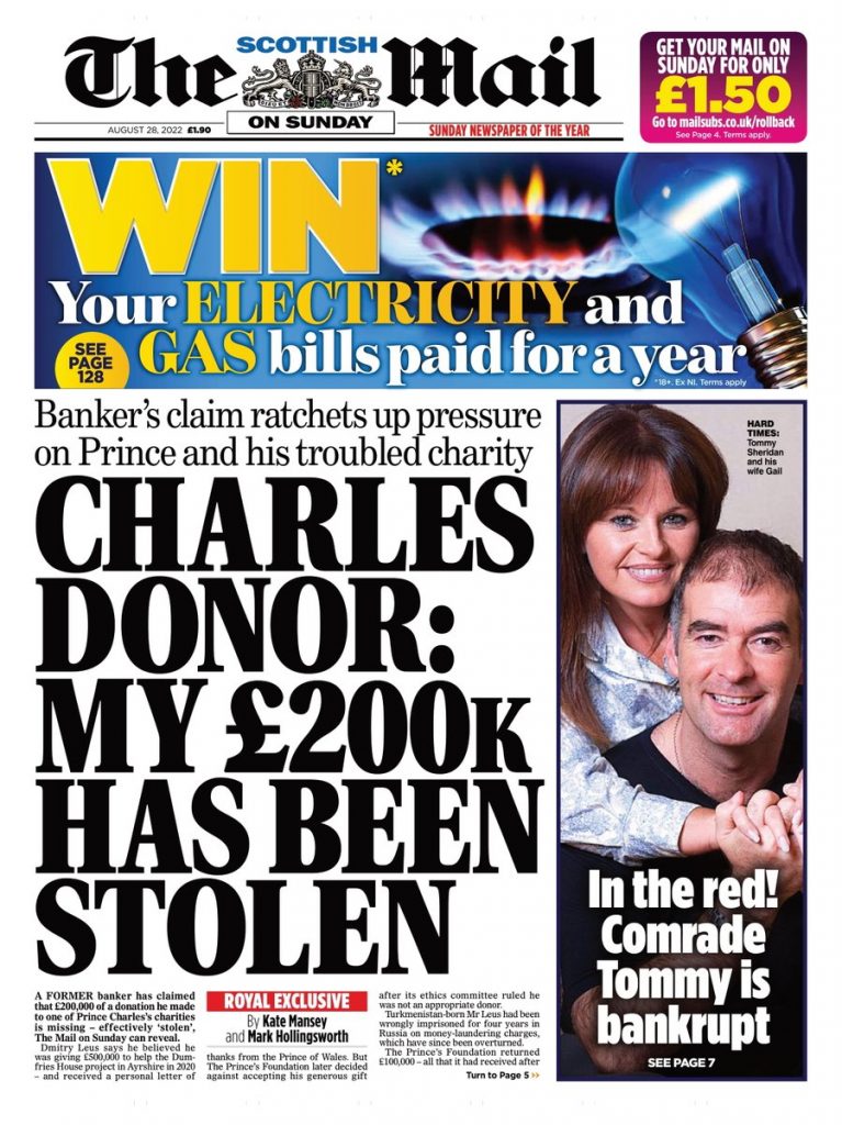 Mail on Sunday Front Page 28th of August 2022 - Tomorrow's Papers Today!