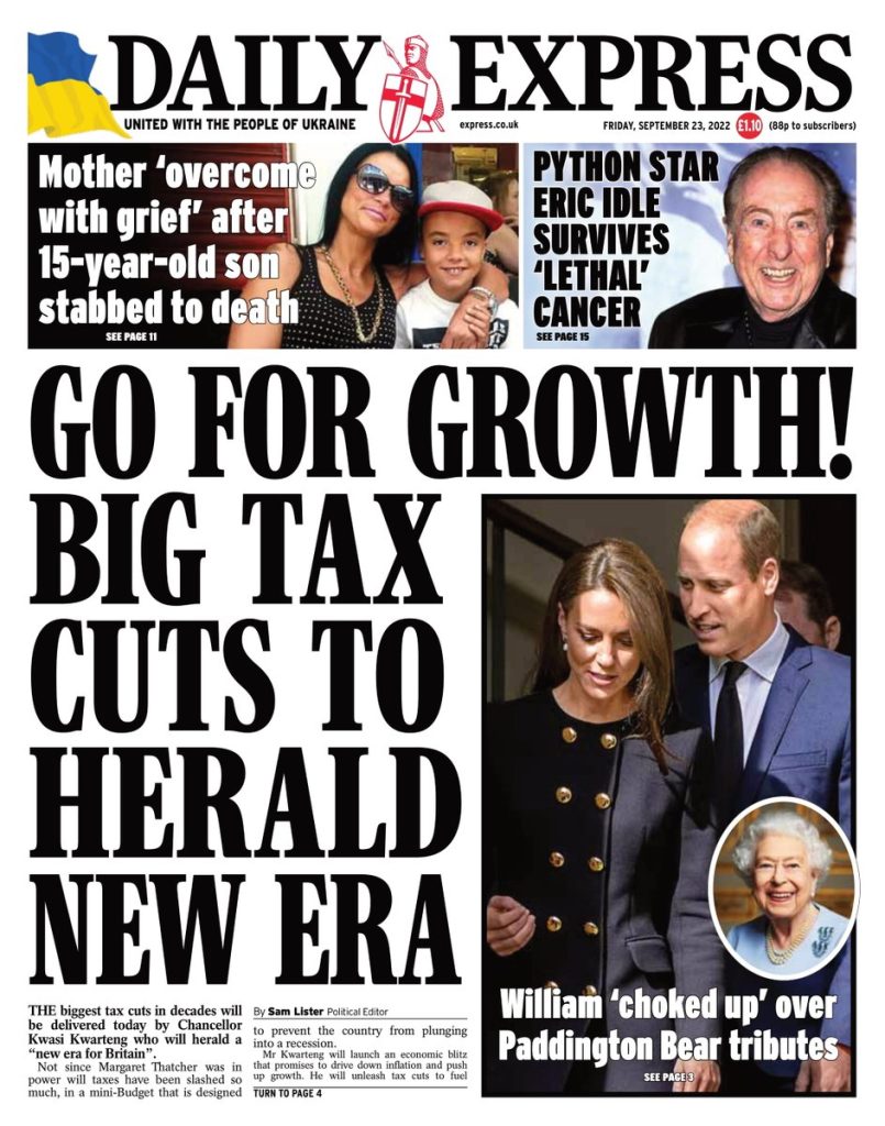 Daily Express Front Page 23rd of September 2022 - Tomorrow's Papers Today!