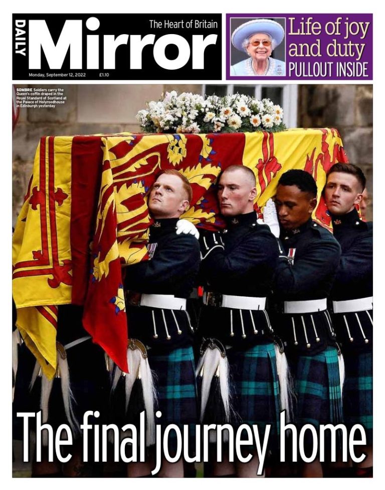 Daily Mirror Front Page 12th of September 2022 - Tomorrow's Papers Today!