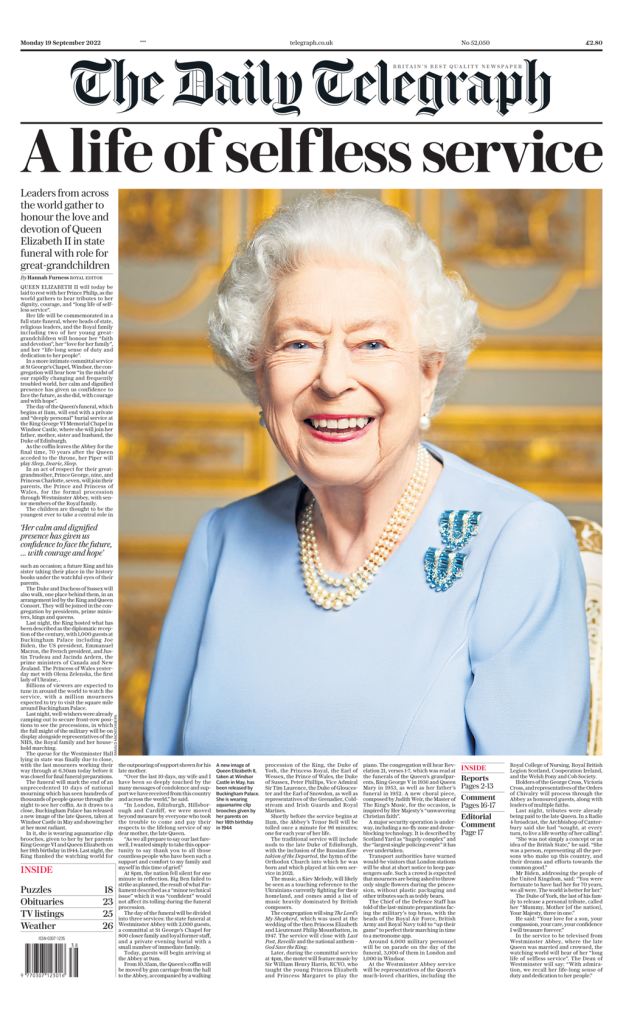 Daily Telegraph Front Page 19th of September 2022 - Tomorrow's Papers ...