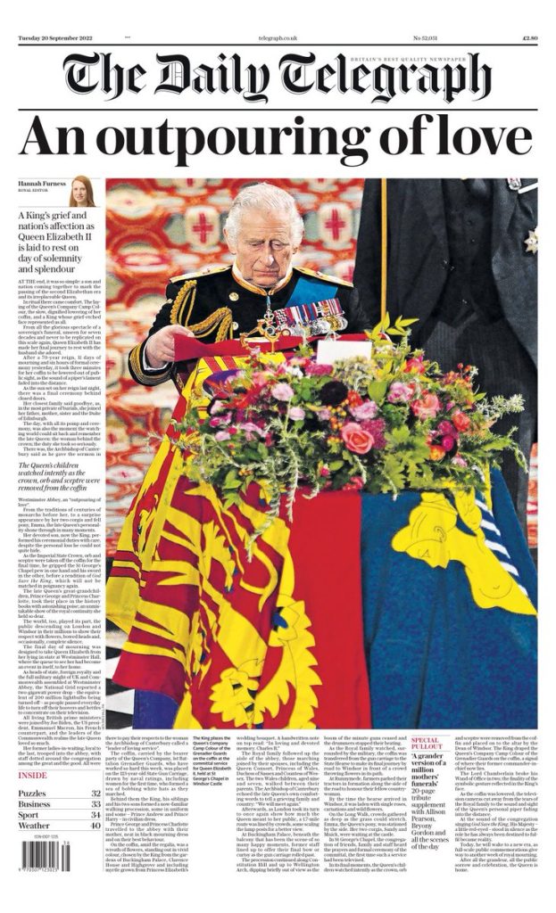 Daily Telegraph Front Page 20th of September 2022 - Tomorrow's Papers ...