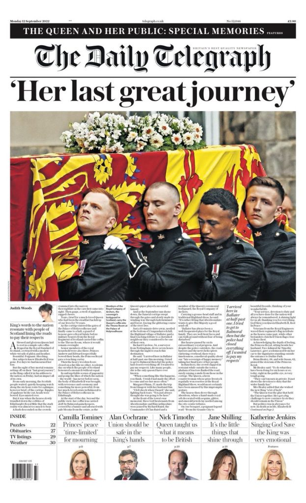Daily Telegraph Front Page 12th of September 2022 - Tomorrow's Papers ...