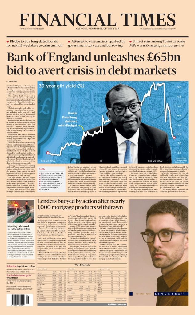 Financial Times Front Page 29th of September 2022 - Tomorrow's Papers ...