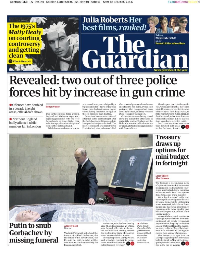 Guardian Front Page 2nd of September 2022 - Tomorrow's Papers Today!