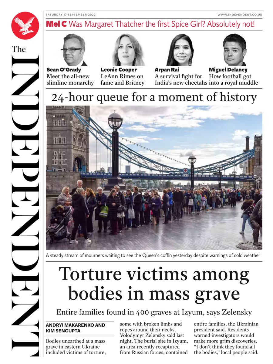 Independent Front Page 17th of September 2022 - Tomorrow's Papers Today!