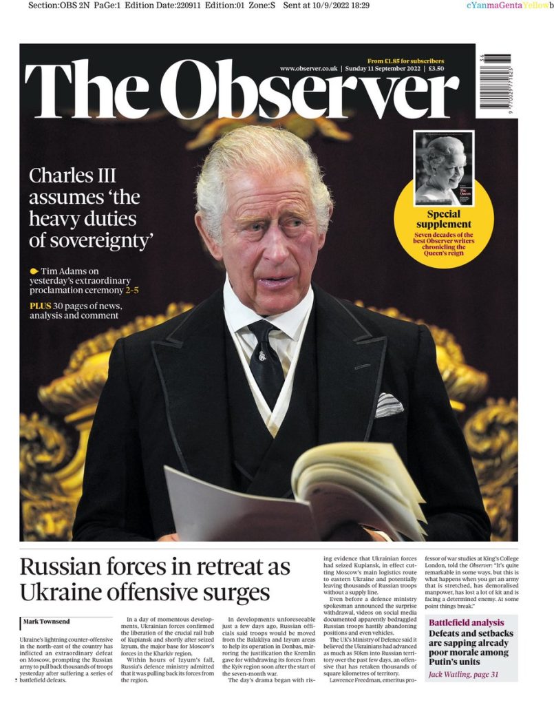 Observer Front Page 11th of September 2022 - Tomorrow's Papers Today!