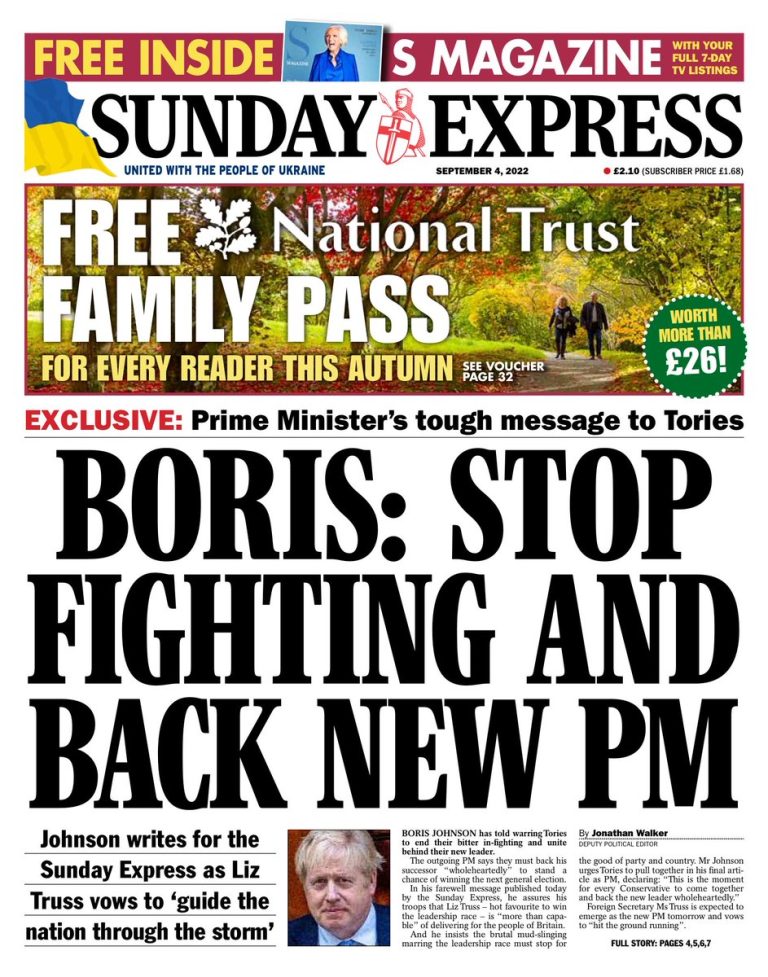Sunday Express Front Page 4th of September 2022 - Tomorrow's Papers Today!