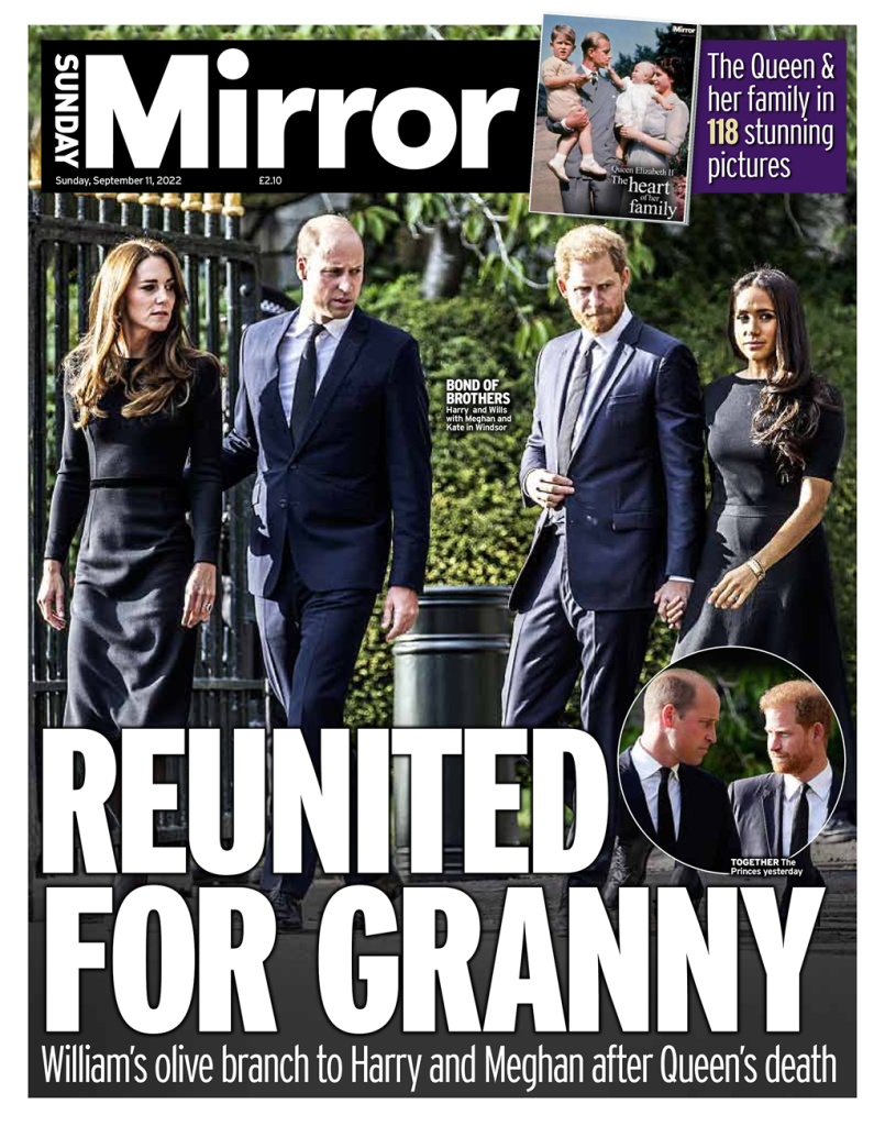 Sunday Mirror Front Page 11th of September 2022 - Tomorrow's Papers Today!