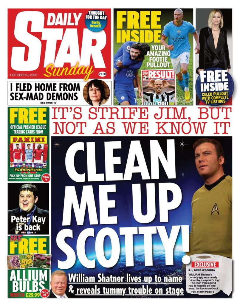 Daily Star Sunday Front Page 9th of October 2022 - Tomorrow's Papers Today!