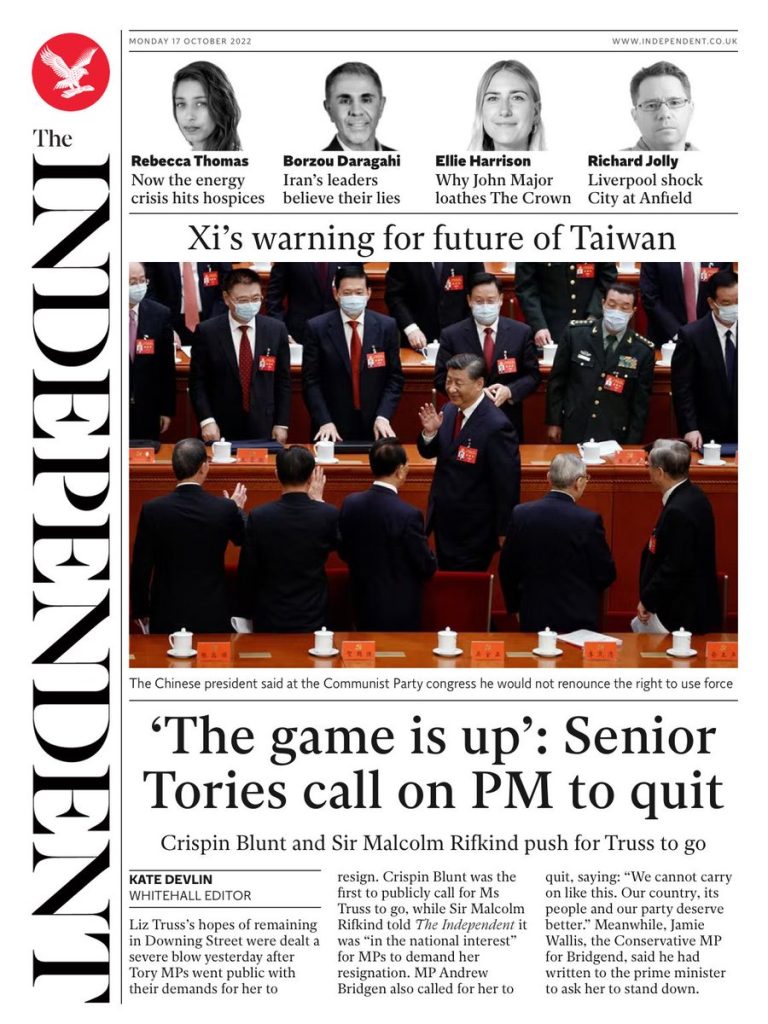 Independent Front Page 17th of October 2022 - Tomorrow's Papers Today!