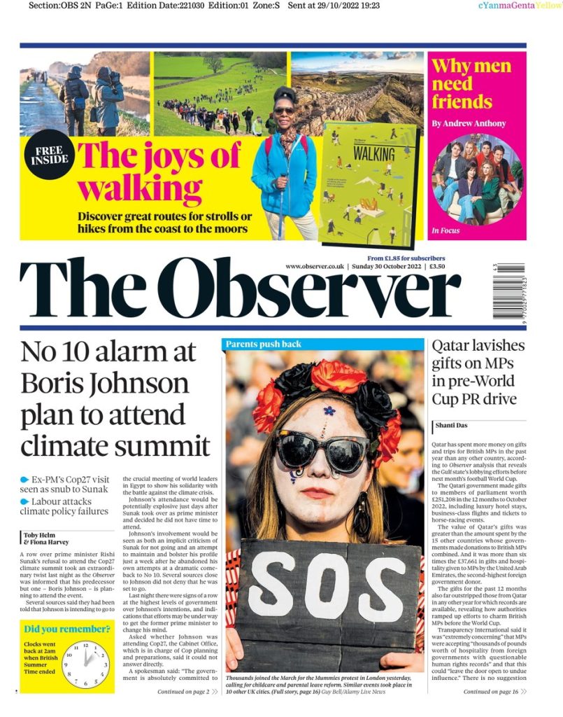 Observer Front Page 30th of October 2022 - Tomorrow's Papers Today!