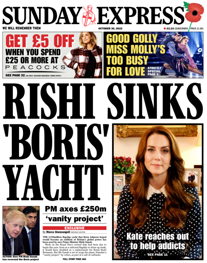 Sunday Express Front Page 30th of October 2022 - Tomorrow's Papers Today!