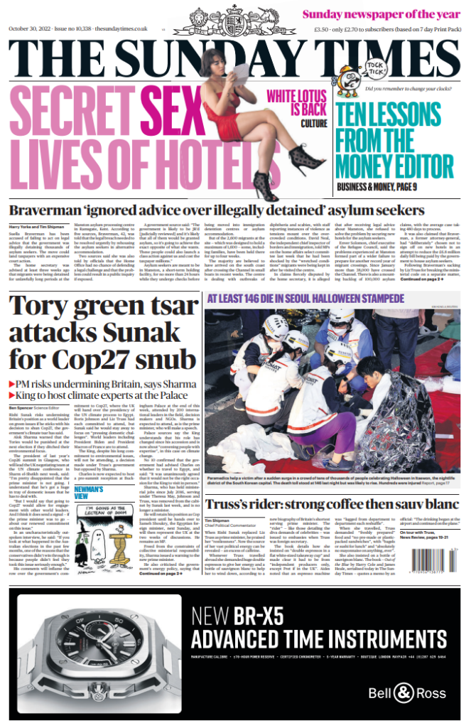Sunday Times Front Page 30th of October 2022 - Tomorrow's Papers Today!
