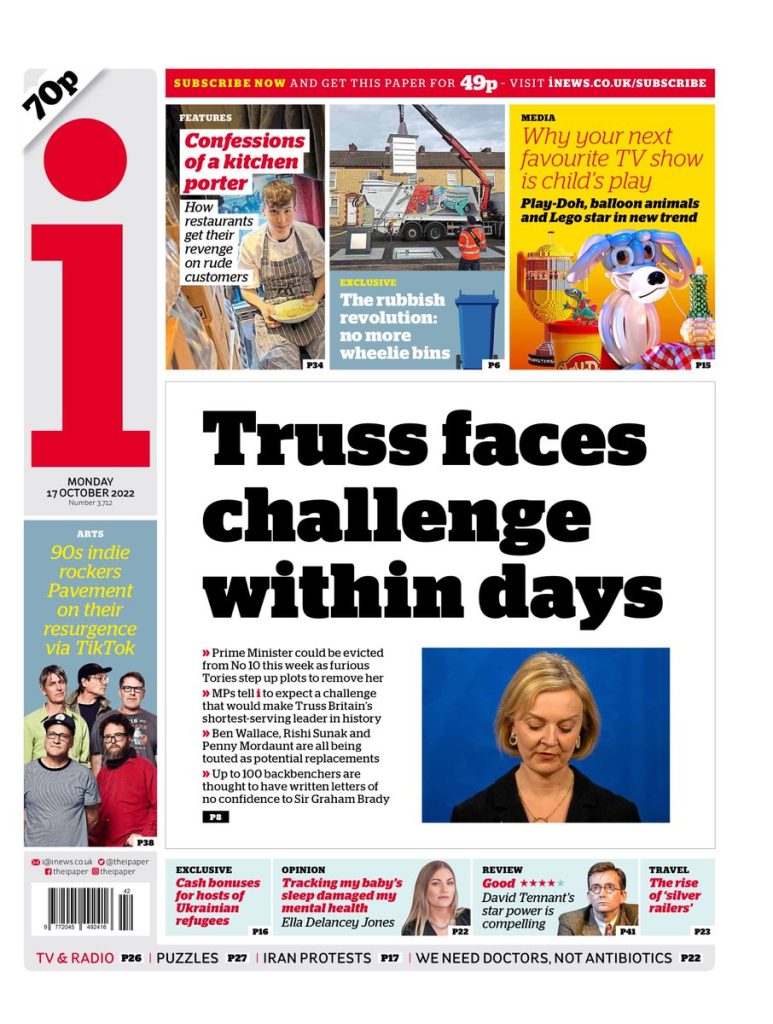 i Front Page 17th of October 2022 - Tomorrow's Papers Today!