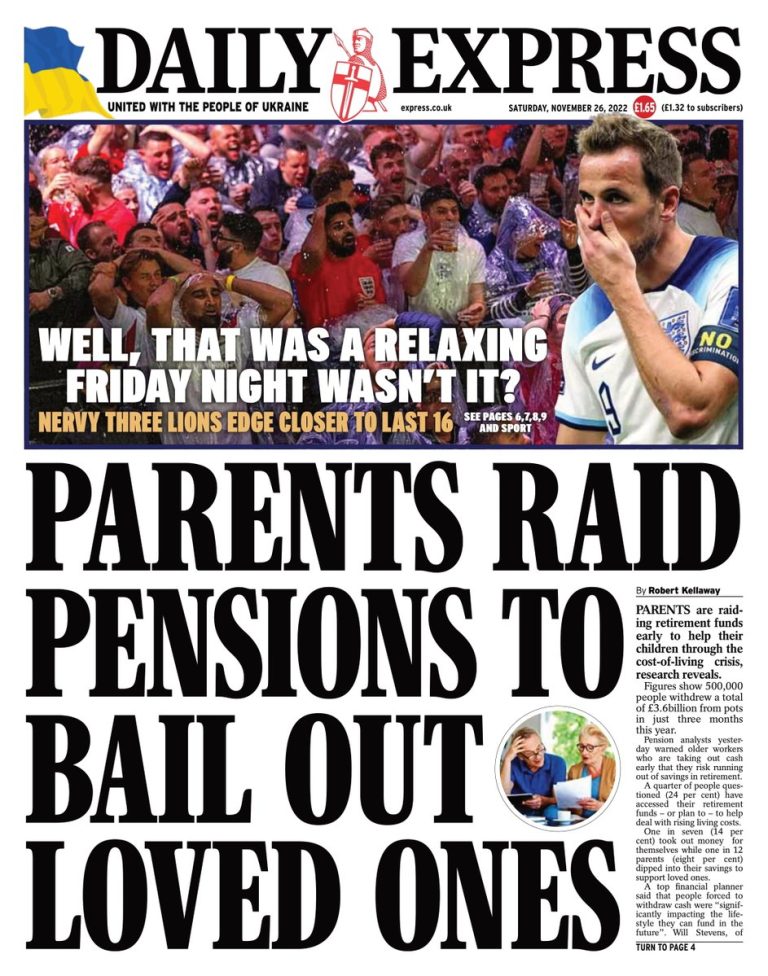 Daily Express Front Page 26th of November 2022 - Tomorrow's Papers Today!