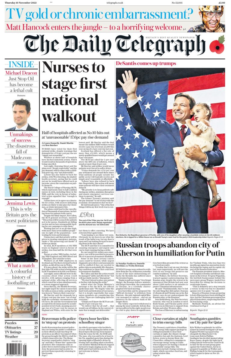 Daily Telegraph Front Page 10th of November 2022 - Tomorrow's Papers Today!