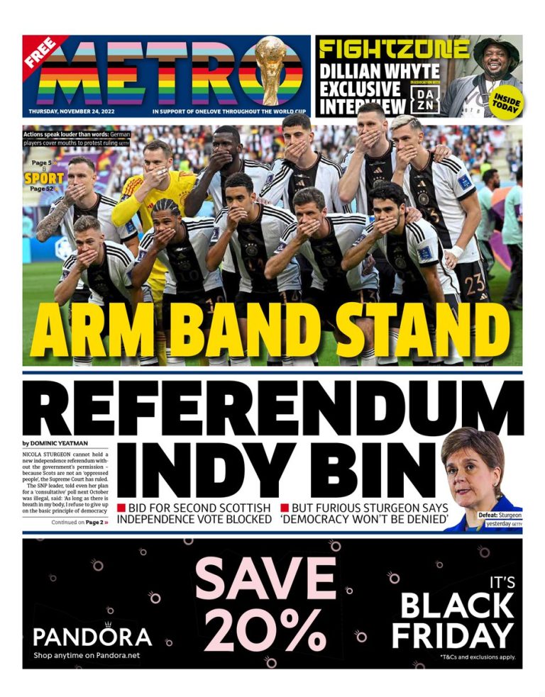 Metro Front Page 24th of November 2022 - Tomorrow's Papers Today!