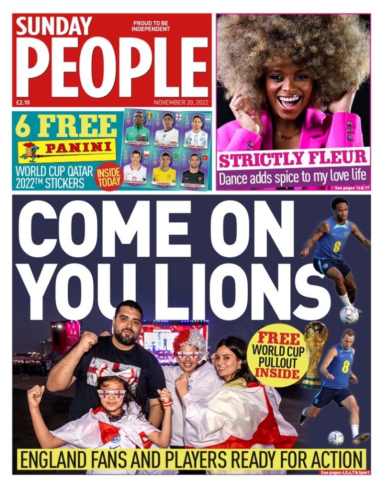 Sunday People Front Page 20th of November 2022 - Tomorrow's Papers Today!