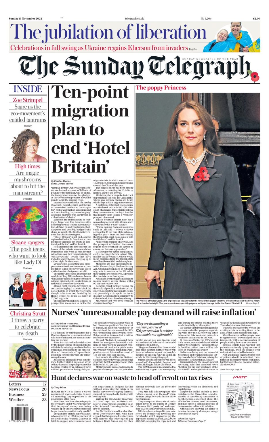 Sunday Telegraph Front Page 13th of November 2022 - Tomorrow's Papers ...