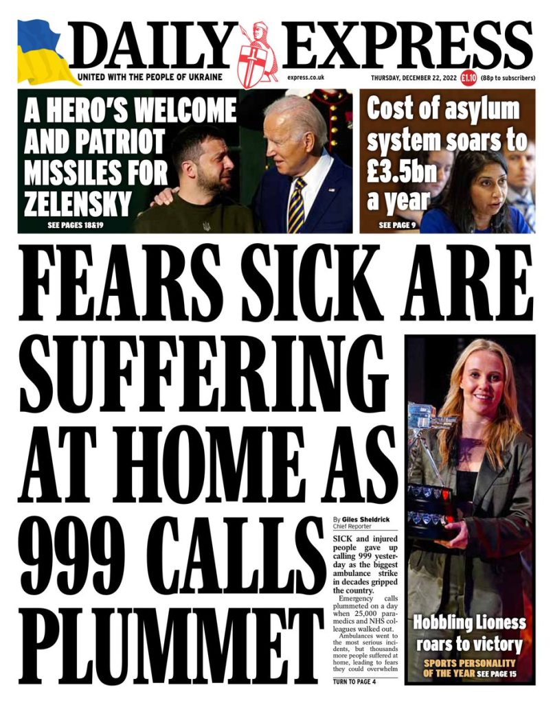 Daily Express Front Page 22nd of December 2022 - Tomorrow's Papers Today!
