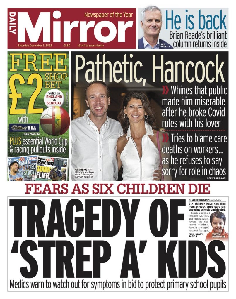 Daily Mirror Front Page 3rd of December 2022 - Tomorrow's Papers Today!