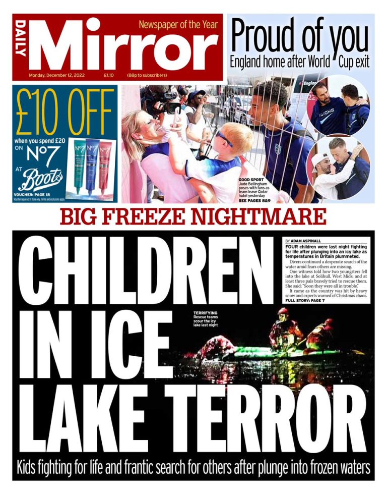 Daily Mirror Front Page 12th of December 2022 - Tomorrow's Papers Today!