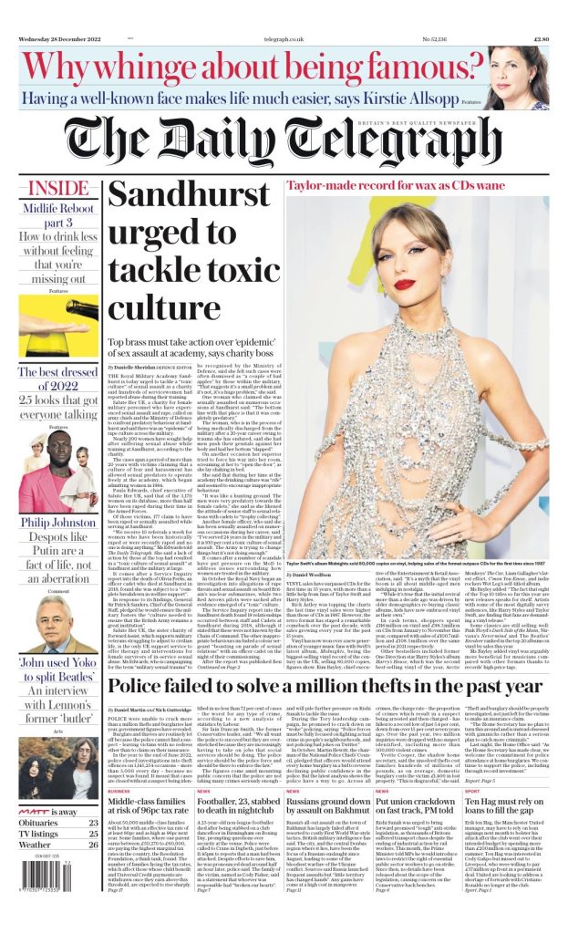 Daily Telegraph Front Page 28th of December 2022 - Tomorrow's Papers Today!